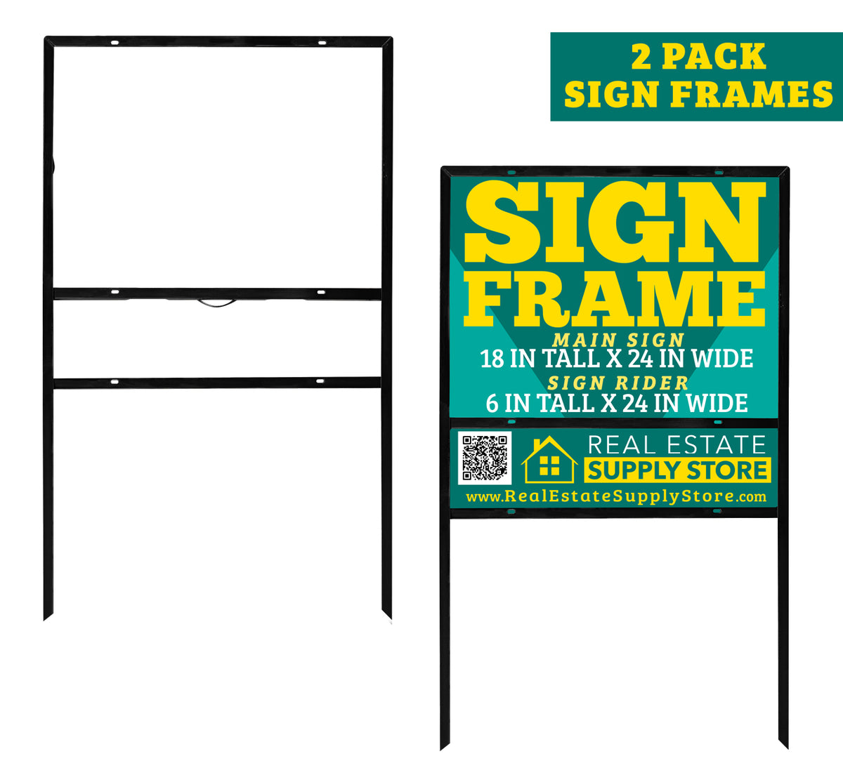 Yard Sign Frame - 2 Pack, 18" x 24" with 6" x 24" Sign Rider, Heavy Du ...