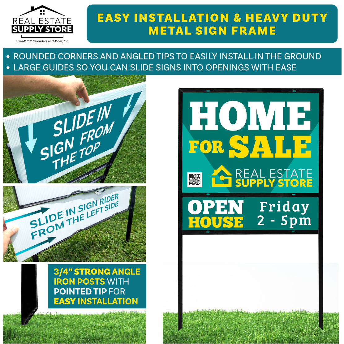 Yard Sign Frame - 2 Pack, 18" x 24" with 6" x 24" Sign Rider, Heavy Du ...