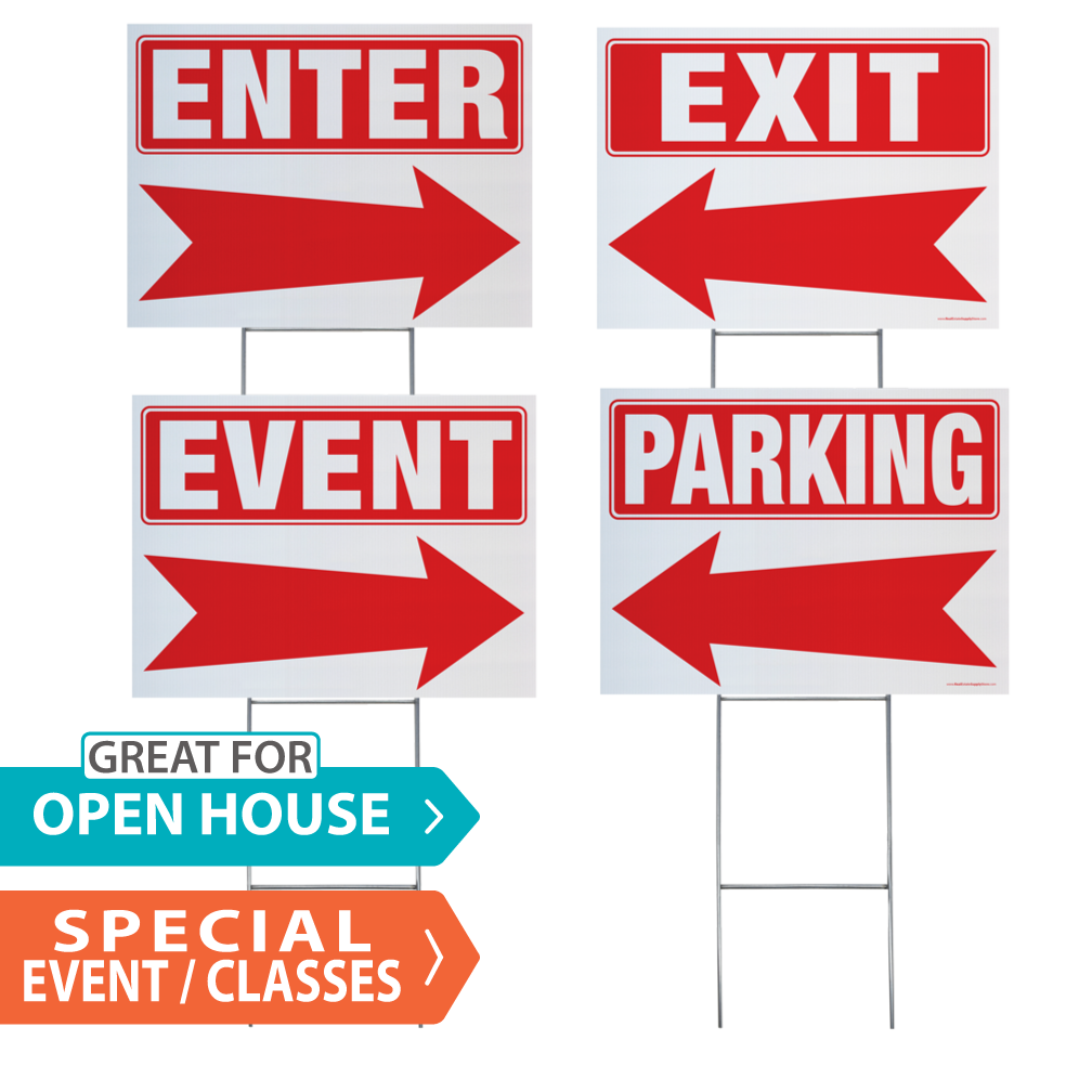 Directional Traffic Yard Signs with Stakes - Event, Parking, Enter & E ...